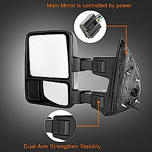 ROADFAR Towing Mirror Fits for 2003-2007 for Ford for F250/for F350/for F450/for F550 Super Duty 2003 2004 2005 for Ford for Excursion Tow Mirror Left Side Power Heated Turn Signal Light Black