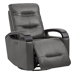 CHITA Genuine Leather Power Swivel Glider Rocker Recline,USB Charge Power Headrest Wooden Contrast Armrest Double Layer Backrest Recliner Chair Sofa for Living Room and Nursery(Grey)