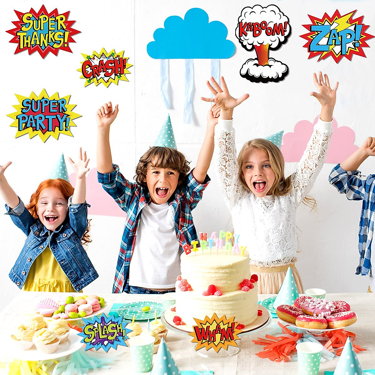 Action Signs Cutouts 12PCS Words and Cityscape Cut-Outs for Party Decoration