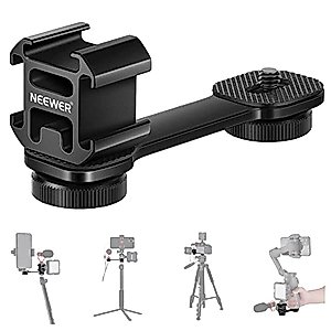 NEEWER Triple Cold Shoe Mount with Gimbal Microphone Mount Extension Bar & 1/4" Adapter Compatible with DJI OM4 Osmo Mobile 3 Zhiyun Smooth 4 Feiyu AK2000 Stabilizer/Tripod/Monopod
