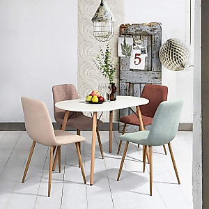 FurnitureR 47.2 Inch Dining Table Minimalist Style Oval Side Desk with Beech Wood Square Legs for Home Kitchen Living Room Corner Small Spaces, White