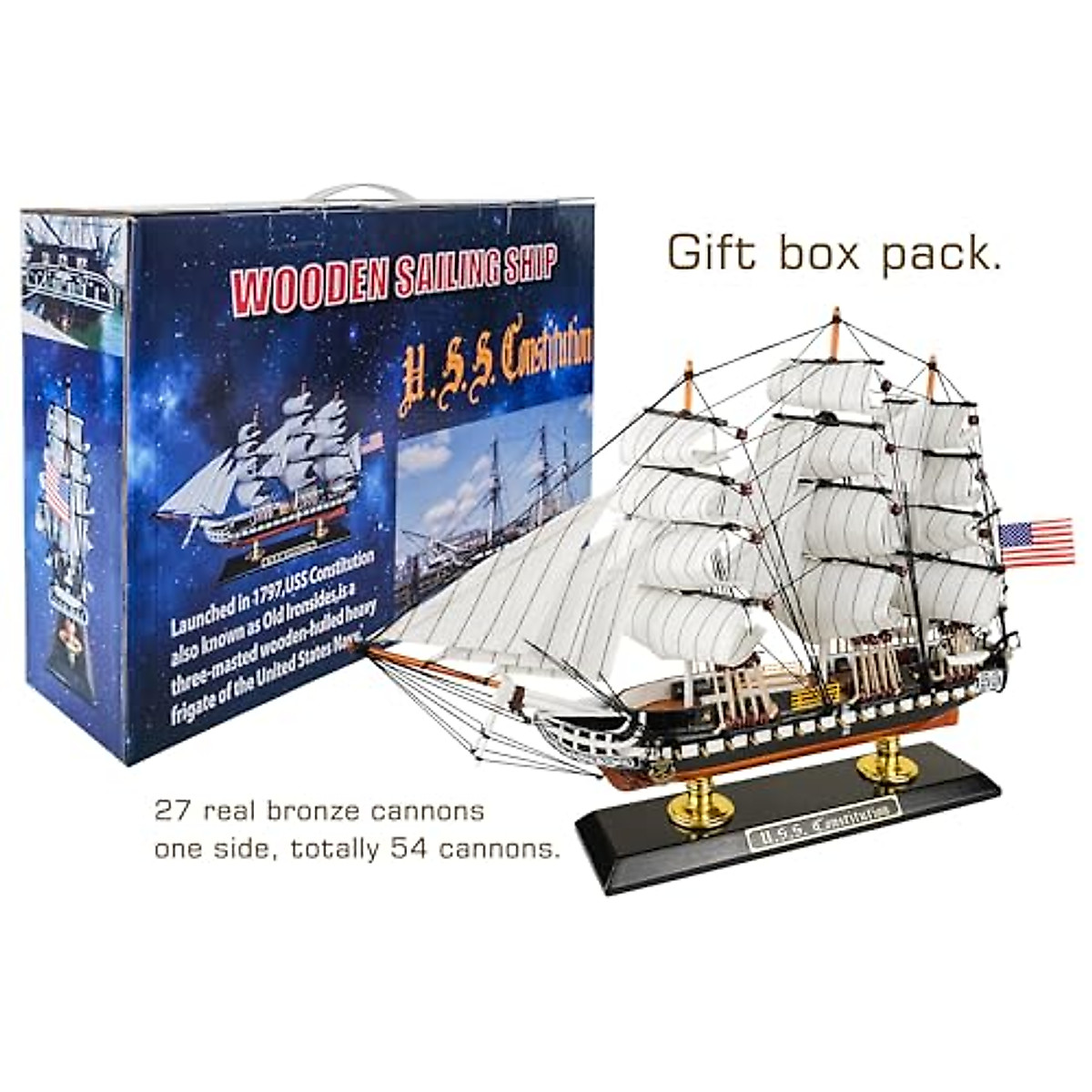 SAILINGSTORY Wooden Model Ship USS Constitution 1/225 Scale Replica Ship Model Sailboat Decor Smalll