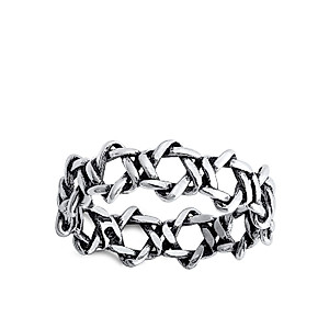 Star of David Oxidized Weave Eternity New .925 Sterling Silver Band Size 5