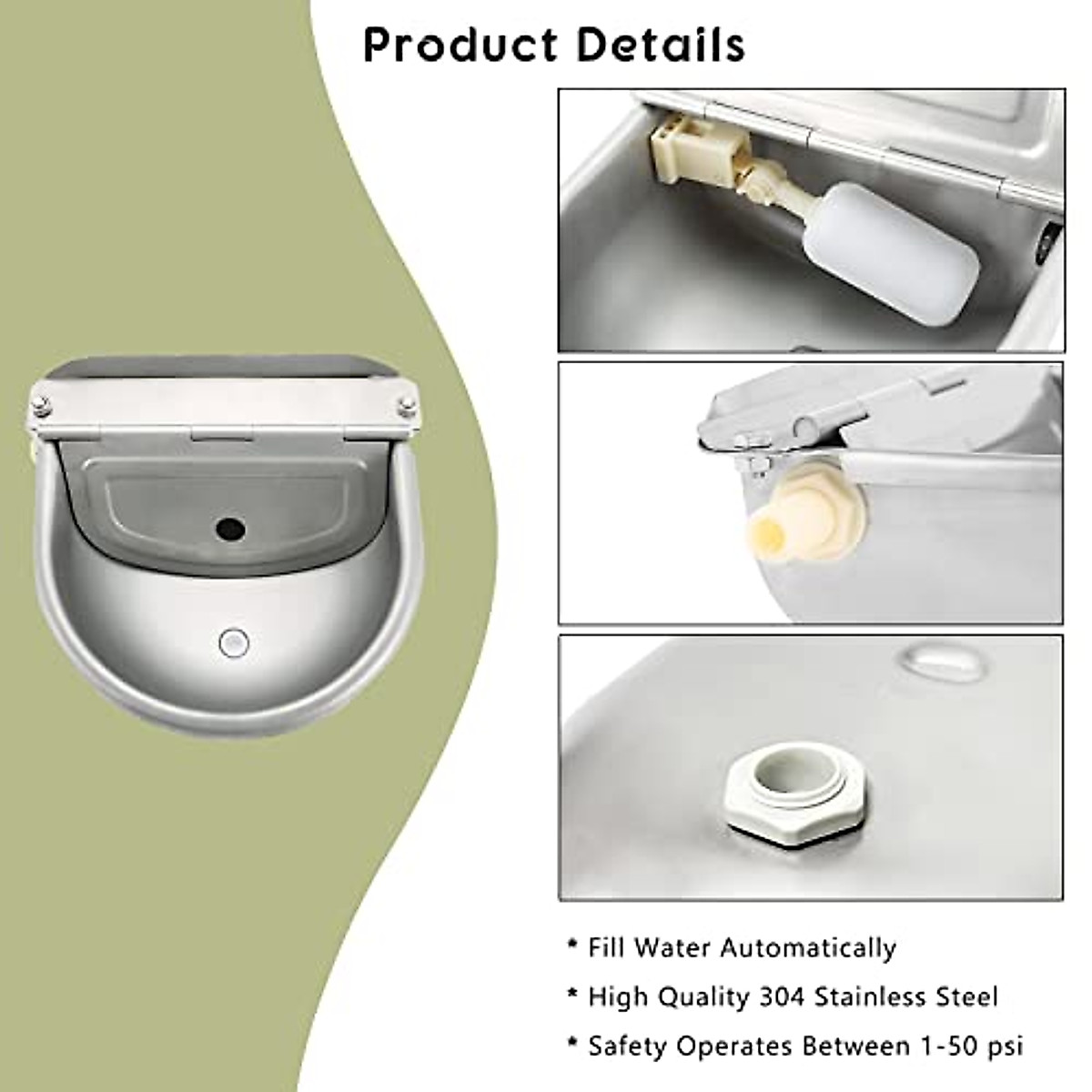 NATGAI Automatic Waterer Bowl with Float Valve and Braided Hose | Stainless Steel Stock Waterer Horse Cattle Goat Sheep Dog Waterer for Livestock Dog Goat Pig Waterer (with Drainage Hole)