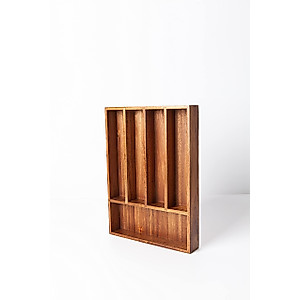 Kitchen Drawer Organizer Acacia Wood/Rubber Wood Flatware and Utensil Organizer Silverware Holder and Kitchen Storage Solution - Drawer Organizers for Kitchen (Acacia Wood, 14''x10'')