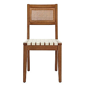 Amazon Brand - Rivet Erikson Vegan Leather Woven Dining Chair, Set of 2, 21.5"D x 18"W x 35.8"H, Beige