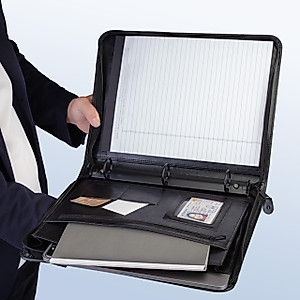 Travigo 3-Ring Zipper Business Leather Portfolio folder| 1.25" 3-Ring Binder Professional Business Folder Resume Document Organizer|Exterior Pocket | Guesseted File Pocket|8-1-2" Writing Pad(Burgundy)