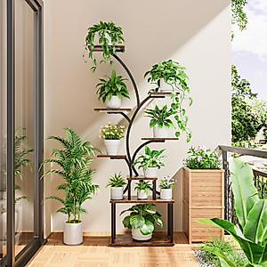 POZILAN Plant Stand Indoor with Grow Light, 8-Tiered Tall Plant Stands for Indoor Plants Multiple, Metal Plant Shelf Display Rack Holder, Flower Stand for Indoor Plants, Living Room, Garden, Patio