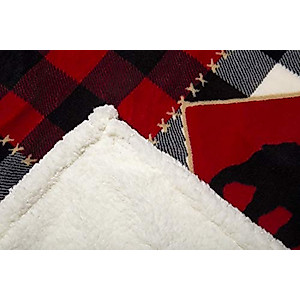 Carstens Lumberjack Bear Red Plaid Sherpa Throw Blanket 54" x 68"