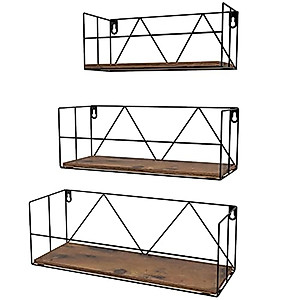 ZBEIVAN Floating Shelves Wall Mounted Set of 3, Wall Shelves with Metal Wire for Bathroom Bedroom Kitchen Living Room
