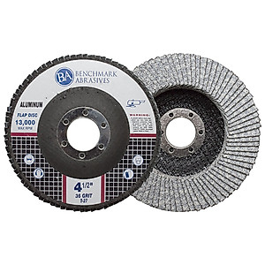 Benchmark Abrasives 4.5" x 7/8" Premium Stearate Coated Type 27 Flap Discs 4 1/2 for Angle Grinder - for Aluminum & Soft Metals - Sanding, Finishing, Grinding Wheels 4 1/2 Inch - (10 Pack) 36 Grit