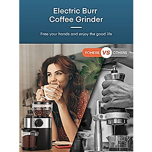Electric Burr Coffee Grinder, FOHERE Coffee Bean Grinder with 18 Precise Grind Settings, 2-14 Cup for Drip, Percolator, French Press, Espresso and Turkish Electric Coffee Makers, Black