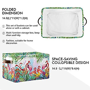Storage Basket Tropical Flamingo Leaf Rectangle Foldable with Leather Handle Nursery Storage Bins Boxes Cube Organizer for Children Toys Books Clothes Home Bedroom