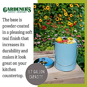 Gardener's Supply Company Large Stainless Steel Compost Pail | Stylish Kitchen Countertop Metal Compost Crock with Lid and Handle for Organic Composting | Holds 1.7 Gallon of Food Scraps