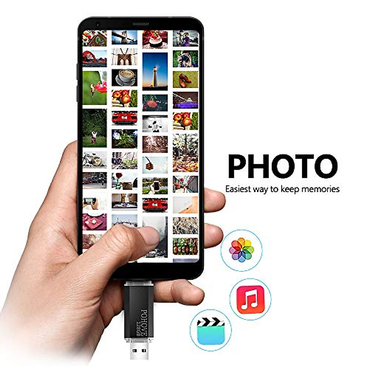 POHOVE USB C Memory Stick 128GB Type C USB Flash Drive 128GB 2-in-1 OTG Pen Drive 128 GB USB Key Compatible with Samsung Huawei Oneplus Android Smartphone MacBook PC Tablets (Black)