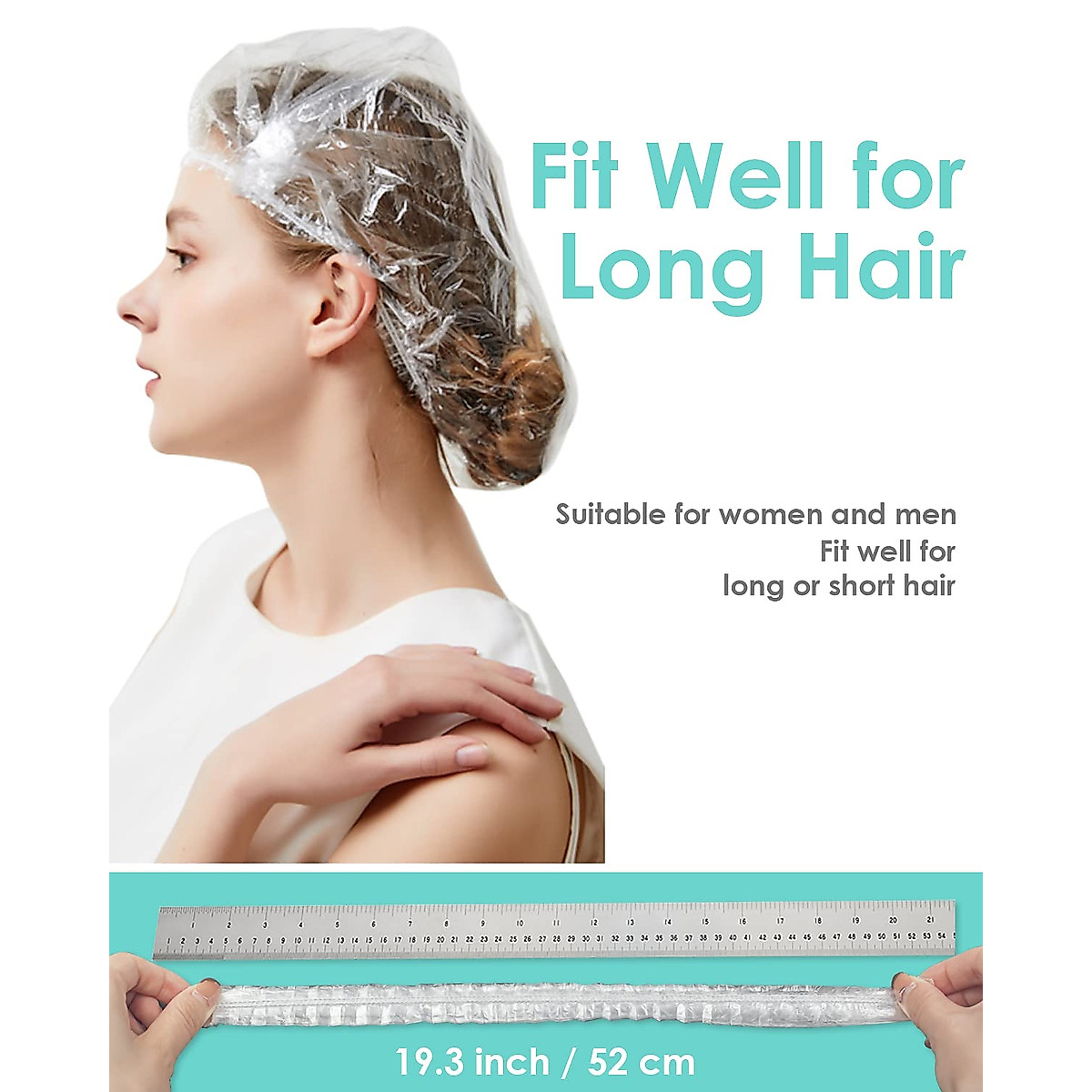 Auban 50 PCS Shower Cap Disposable,Bath Caps Larger Thick Clear Waterproof Plastic Elastic Hair Bath Caps For Women Hotel Travel Essentials Accessories Deep Conditioning Hair Care(19.3")