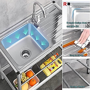 Free Standing Stainless Steel Sink,Commercial Restaurant Kitchen Sink Set,with Workbench Storage Shelves and Water Faucet,for Indoor Outdoor Laundry Garage