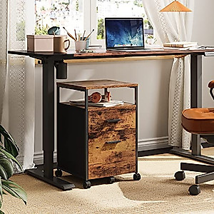 DEVAISE 2 Drawer File Cabinet, Mobile Printer Stand with Open Storage Shelf, Wood Filing Cabinet fits A4 or Letter Size for Home Office, Rustic Brown