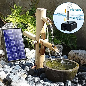POPOSOAP Solar Fountain Pump Built-in 3000mAh Battery, 7W Solar Bird Bath Fountain Pump with 16.64Ft Cable, 10 Nozzles & PVC Tubing, Solar Pond Pump for Bird Bath Garden Fish Tank Pond Water Feature