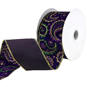 Homeford Mardi Gras Paisley Velvet Wired Ribbon, 2-1/2-Inch, 10-Yard