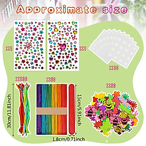 Gersoniel Picture 212 Pcs Frame Craft Kits for Kids Art DIY Photo Kit Include 100 Chenille Stems 2 Sheet Gems Stickers 50 Colored Craft Sticks 50 Foam Stickers for Party Favor Classroom(Spring Style)