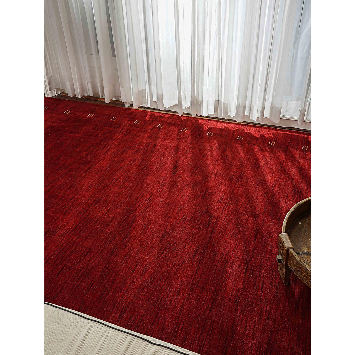 Hand Knotted Loom Wool ECO-Friendly Area Rugs - 9'x12', Rectangle, Red Color, Contemporary Modern Design, High Pile Thick Handmade Anti Skid Rugs for Living Room (L00104)