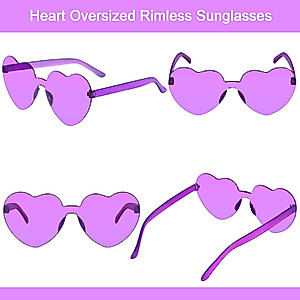 JFTOWN 12 Pairs Heart Shape Rimless Valentines Sunglasses Candy Color Frameless One Piece Love Glasses for Women Party Favor (Purple)