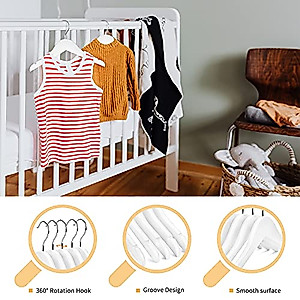 Nature Smile Kids Baby Children Toddler Wooden Shirt Coat Hangers with Notches and Anti-Rust Chrome Hook Pack of 10 (White)
