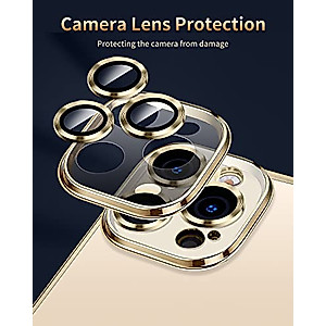 AICISINGN Magnetic Clear Case for iPhone 14 Pro Max with Full Camera Lens Protector Slim Soft TPU Military Grade Drop Protection Case Cover Compatible with MagSafe for Women Girls 6.7"-Gold