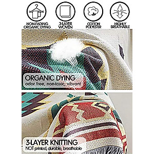 WarmTide Southwestern Soft Throw Blankets with Tassels Cozy Cotton Woven Aztec Knitted Bed Couch Throws Sofa Chair Towel Multi-Function for Home Decor Office Travel