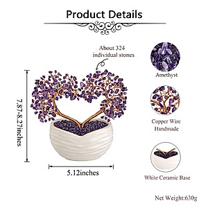 Jovivi Amethyst Crystal Heart Money Tree Healing Gemstone Bonsai Tree for Wedding Ceremony Reiki Balancing Energy Meditation Feng Shui Wealth & Good Luck Home Indoor Office Decor 7.87"-8.26"