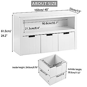 ZENODDLY Kids Toy Storage Organizer for Kids Room Organizers and Storage - 3 Drawers with Hidden Wheels, Multifunctional Wooden Kids' Bookcases, Cabinets & Shelves for Playroom Storage, White