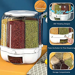 Zerodis Rice and Grain Storage Container, 360° Rotating Food Dispenser with Lid for Black Rice, Yellow Rice and Other Small Beans(White 9kg / 19.84lb)