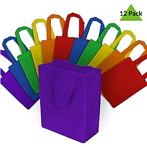 Gift Bags Bulk - 12 Pack Small Rainbow Assorted Color Fabric Gift Bags with Handles, Solid Color Mini Reusable Tote Bags for Kids Birthday Party, Goodie & Favor Bags, Crafting, Christmas Wrap - 8x4x10