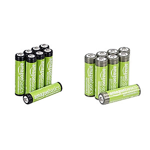Amazon Basics 8-Pack AAA Rechargeable Batteries, 800 mAh, Pre-Charged & AA High-Capacity Ni-MH Rechargeable Batteries (2400 mAh), Pre-Charged - Pack of 8