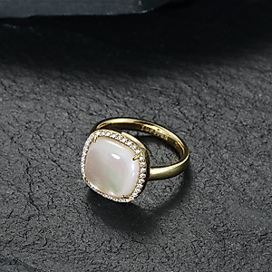 Jupiter Natural Mother-of-pearl Women's Ring - 14k Gold Plated Genuine Gemstone Women Ring, 0.47"/12mm Natural Birthstone Rings Jewelry (Natural Mother of Pearl, 7)