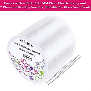 Stretchy String for Bracelets, Cridoz 0.5mm Clear Elastic String Stretch Cord Jewelry Bead Bracelet String with 2 Pcs Beading Needles for Seed Beads, Pony Beads, Bracelets and Jewelry Making