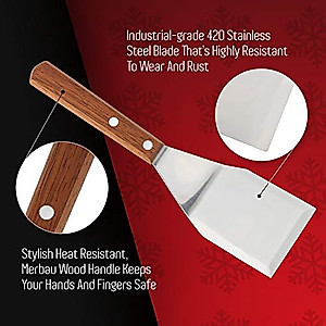 Homi styles Small Metal Spatula With Merbau Wooden Handle | Heavy Duty Stainless Steel Flipper With Beveled Edges | Small Spatula Portable Cooking Turner Cookie Brownie Spatula With A 2.5-Inch Blade