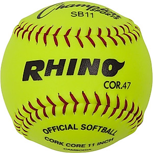 Champion Sports 11" Syntex Leather Cover Softballs - Cork Core - Medium Compression - NFHS Approved - Raised Seams - Optic Yellow - Pack of 12