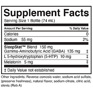 Dream Water Sleep Aid Supplement Drink; Melatonin 5mg, GABA, 5-HTP; Zero Sugar, Natural Flavors, No Added Colors, 2.5 oz Liquid Sleep Shots, Snoozeberry, 4-Count