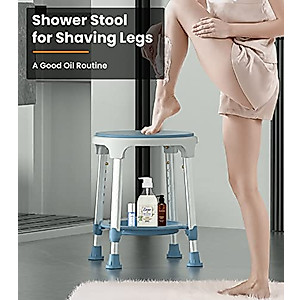 Realunisence Shower Chair for Inside Shower Swivel Shower Stools 300lb Adjustable Bathtub Chair Tool-Free Assembly Tub Seat Bench with Storage Tray for Seniors Elderly Handicap Disabled Blue