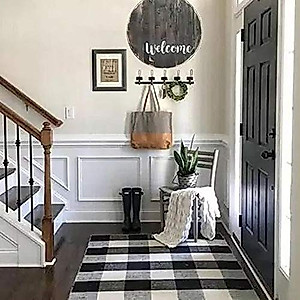 CAINANEL Buffalo Plaid Rugs Cotton Black and White Check Rug 35.4'' x 59''Hand-Woven Indoor/Outdoor Area Rug for Welcome Door Mat, Front Porch,Kitchen,Bathroom,Entry Way,Living Room (3' x 5')
