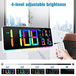 TXL Digital Wall Clock Large Display, 13.7" Large Digital Clock with Remote Control, Dual Alarm, Count Up/Down Timer, RGB Color Changing LED Wall Clock for Classroom, Bedroom, Living Room