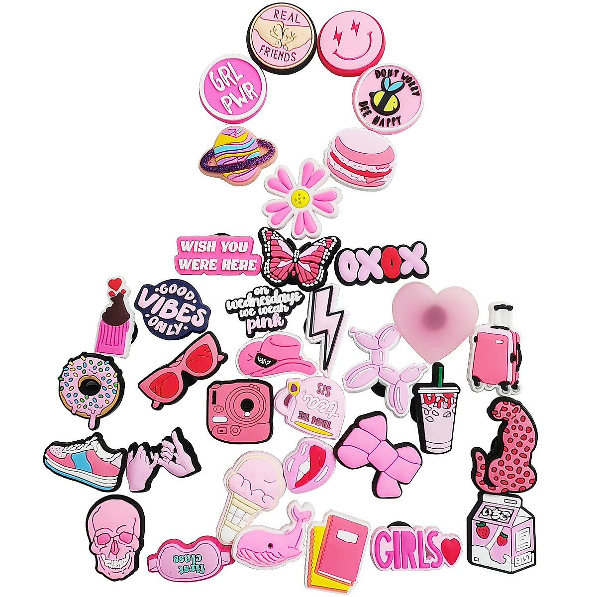 IOKUKI 35 PCS Pink Shoe Charm for Girls Women, Aesthetic Shoe Decoration Charms for Clog Slides Sandals, Pink Party Favors