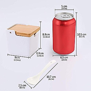 Lucky Goddness Ceramic Sugar Bowl with Bamboo Lid and Spoon,Porcelain Sugar Container for Home Kitchen,Salt Condiment for Sugar Tea Coffee Spice,White,9 Fl oz 270ML