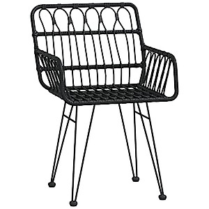 vidaXL 2X Patio Chairs with Armrest Garden Outdoor Lawn Terrace Balcony Backyard Dining Dinner Dinette Chair Seat Seating Furniture Black PE Rattan