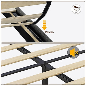 BTHFST Queen Floating Bed Frame with RGB LED Lights Headboard, USB-C/A Power Combo, Linen Upholstered Platform Bed with Storage Headboard, Innovative Stable Structure, Dark Gray