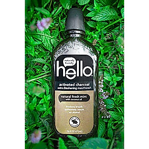 Hello Activated Charcoal Starter Kit Fluoride Free SLS Free Whitening Toothpaste Extra Freshening Mouthwash 2 Charcoal Bristle BPAFree Toothbrushes, Black, 1 Count