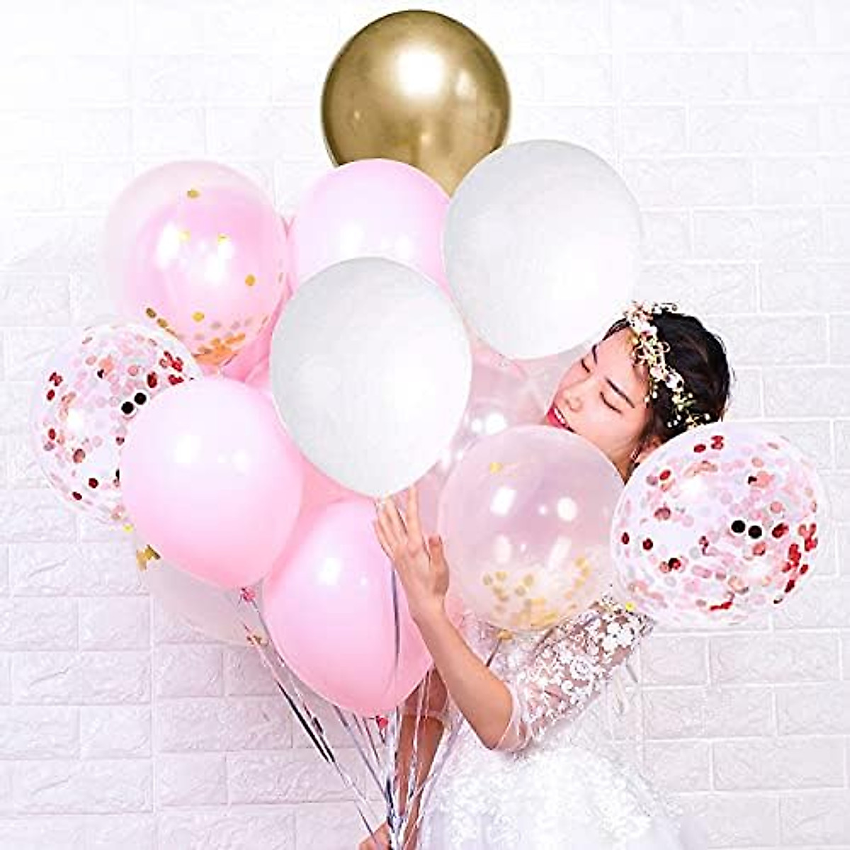 60pcs Pink Gold White Balloons Kit Latex 12 inch Pink Gold Confetti Balloons for Birthday Baby Shower Wedding Engagement Party Decorations