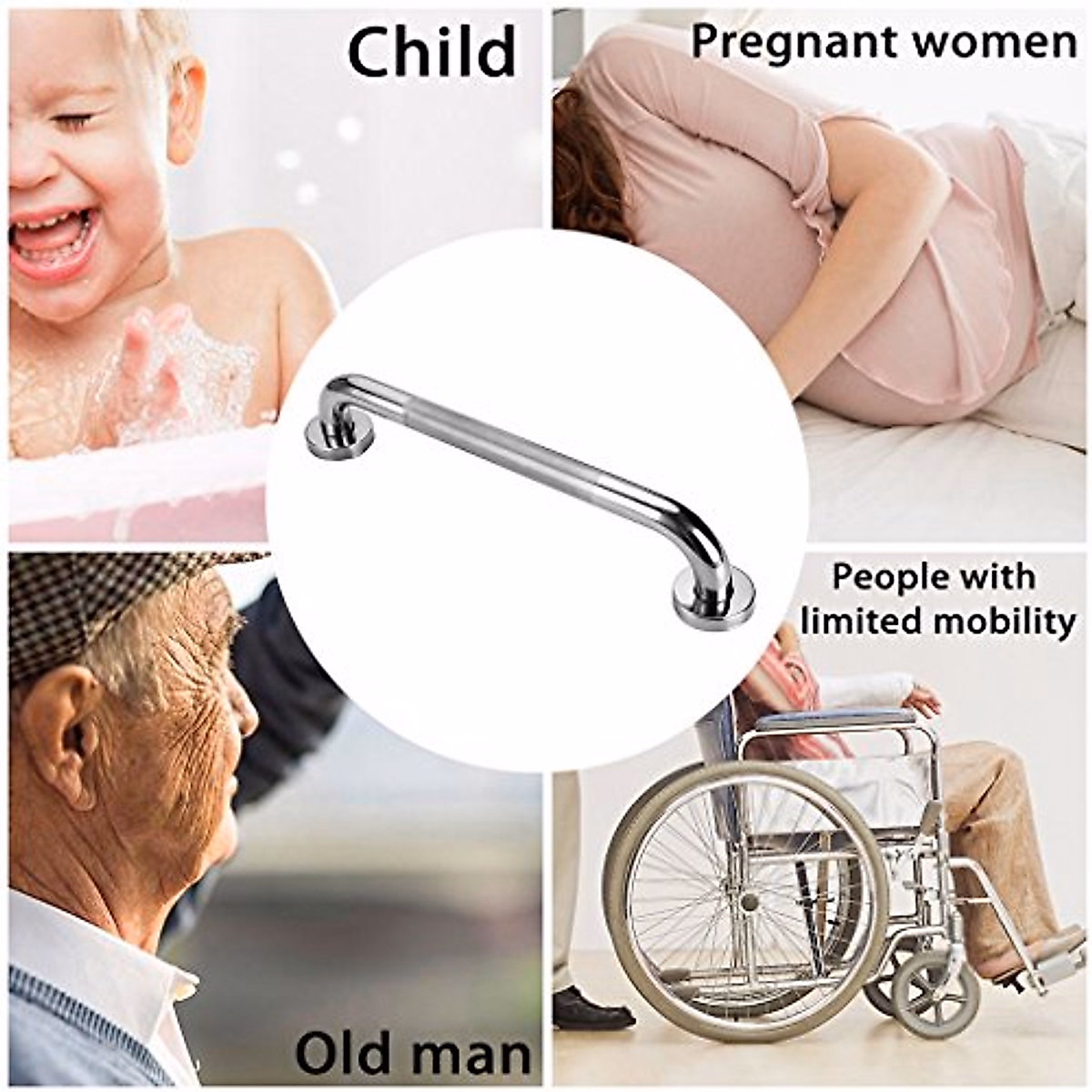 Sumnacon 16 Inch Bath Grab Bar with Anti-Slip Grip, Sturdy Stainless Steel Shower Safety Handle for Bathtub,Toilet, Bathroom,Kitchen,Stairway Handrail,Come with Mounted Screws